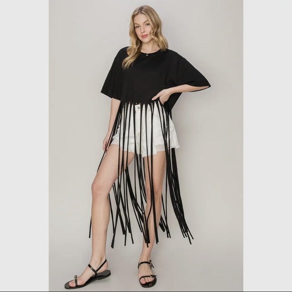 ShopEvelynne | Tops | 4 Boho Fabulous Cotton Jersey Long Fringed Top ...